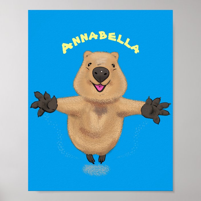 Happy jumping quokka cartoon design poster | Zazzle.com
