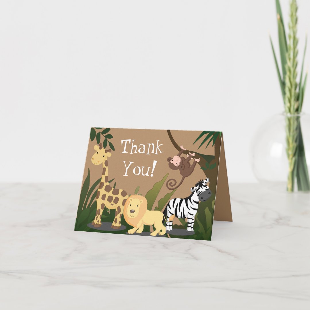 Happy Jungle Animals Thank You Card | Zazzle