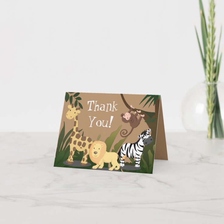 Happy Jungle Animals Thank You Card | Zazzle
