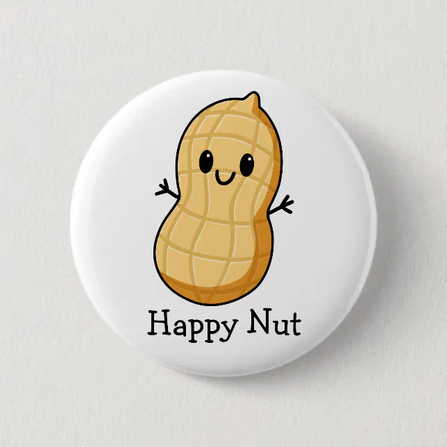 Happy Kawaii Peanut Cartoon – Cute Smiling Nut Button | Zazzle