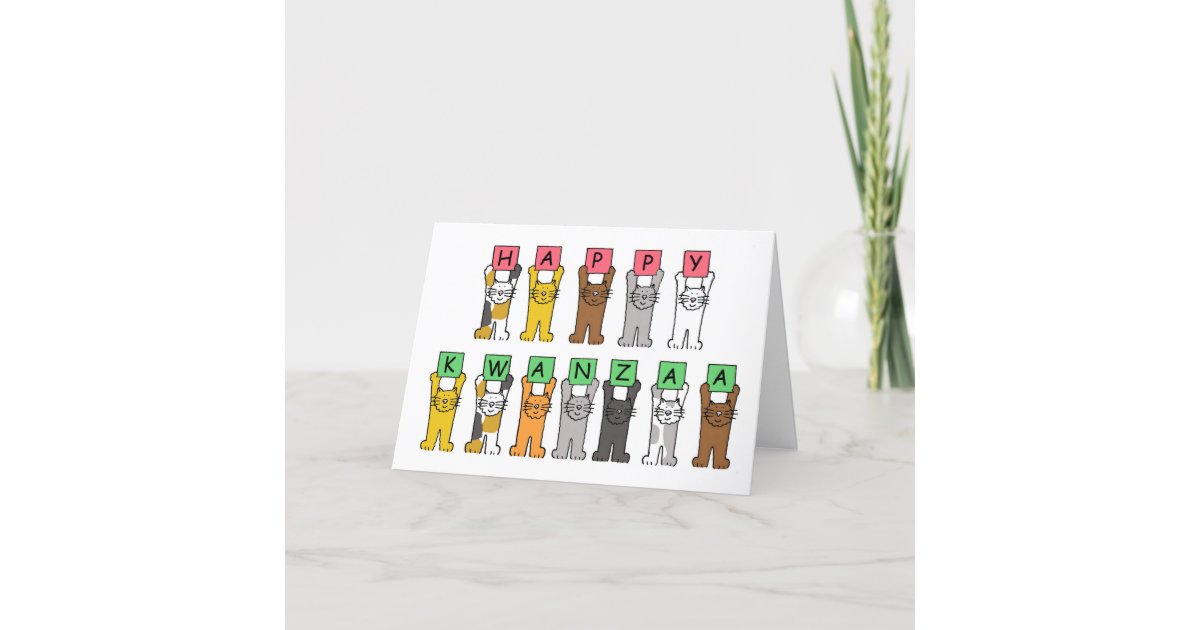 Happy Kwanzaa Cartoon Cats Holiday Card | Zazzle