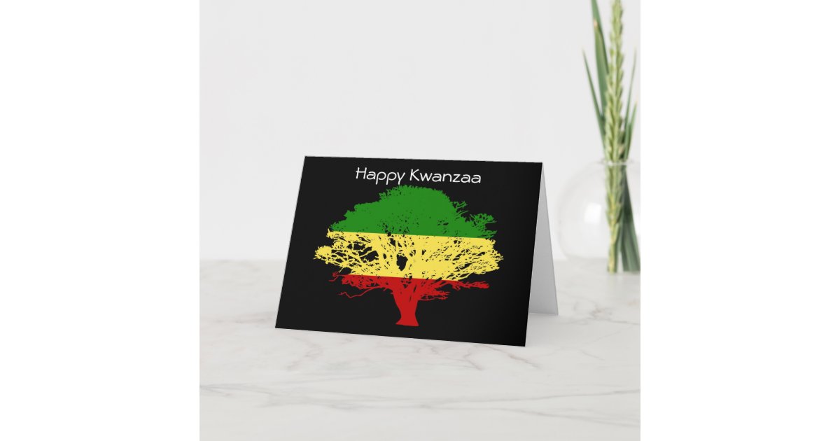 Happy Kwanzaa with tree in African colors Holiday Card | Zazzle