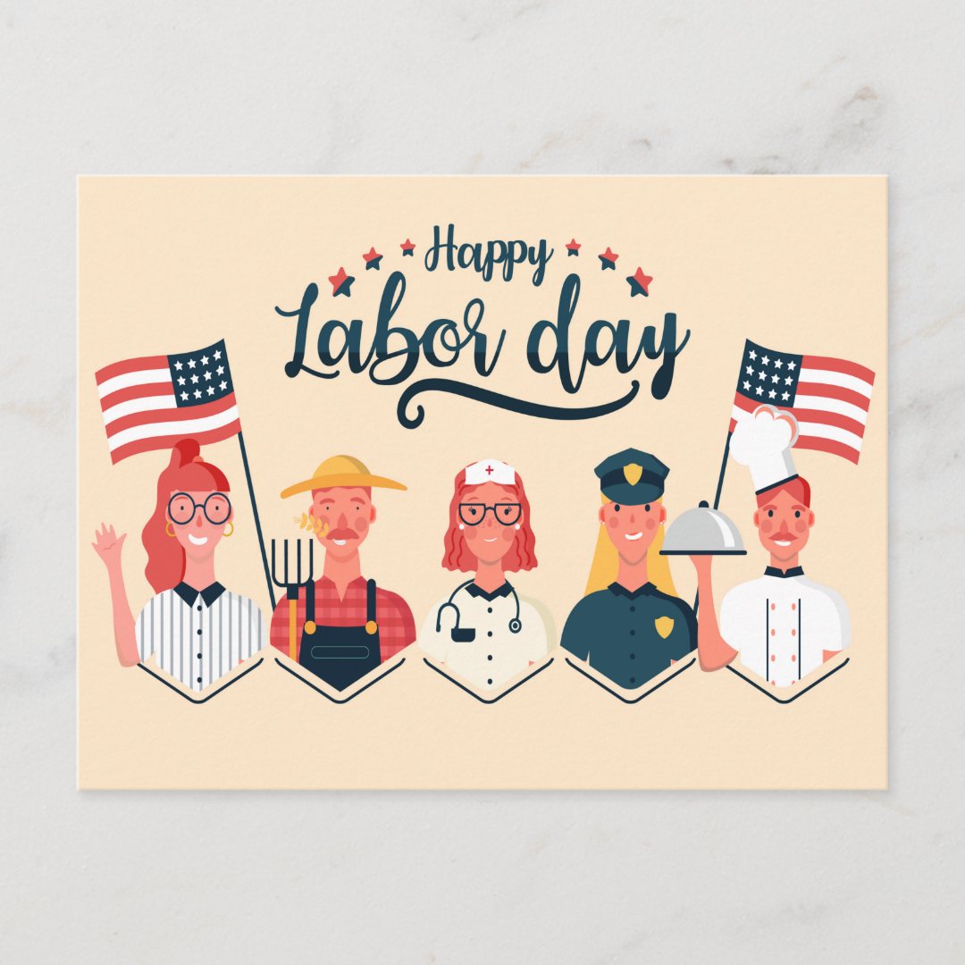 HAPPY LABOR DAY JOBS ILLUSTRATION POSTCARD | Zazzle