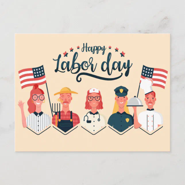 HAPPY LABOR DAY JOBS ILLUSTRATION POSTCARD | Zazzle