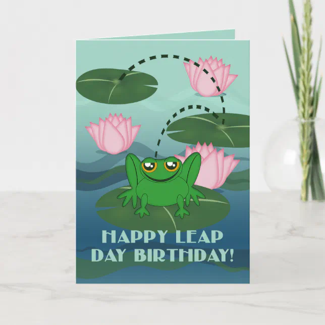 Happy Leap Day Birthday! Leaping Frog on Lily Pad Card | Zazzle