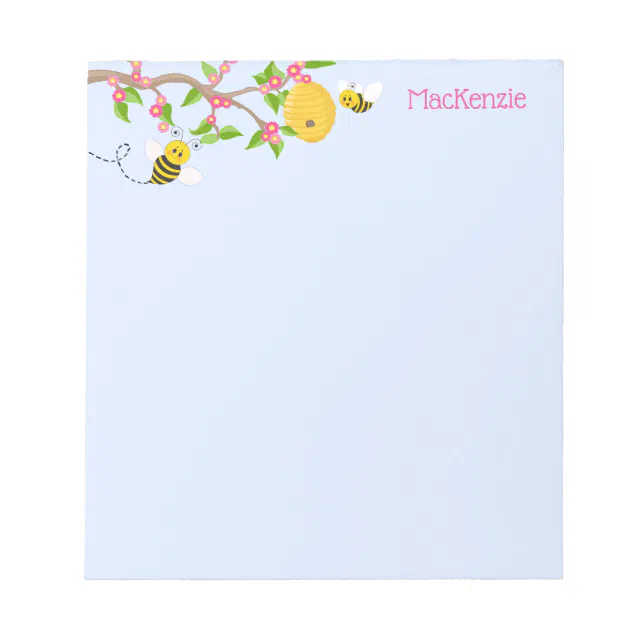 Happy Little Bumble Bees and Flowers Notepad | Zazzle