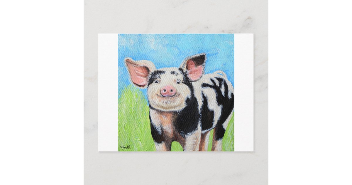 Happy Little Pig Painting Postcard | Zazzle