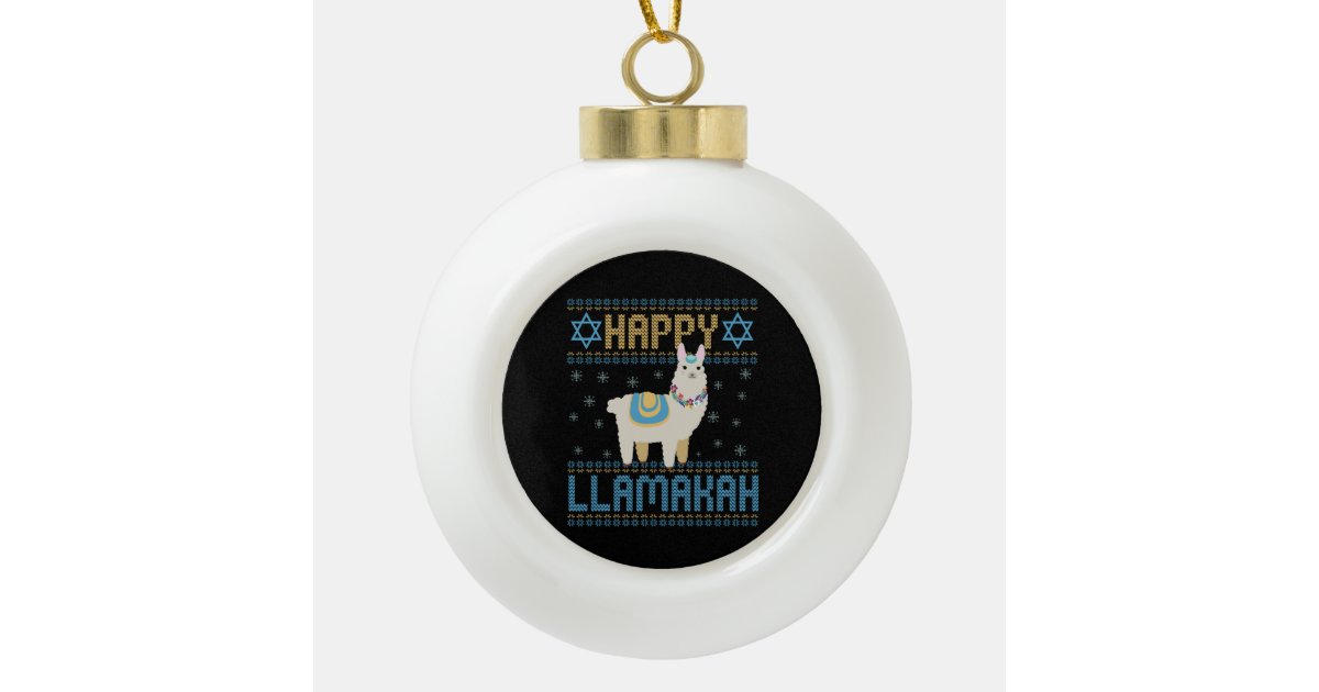Happy LLamakah Funny Jewish Hanukkah LLama Gift Ceramic Ball Christmas ...