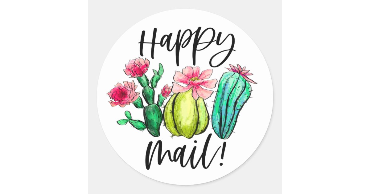 Happy Mail Bright Cactus Succulent Plants Classic Round Sticker | Zazzle