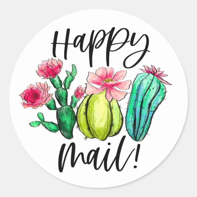 Happy Mail Bright Cactus Succulent Plants Classic Round Sticker | Zazzle