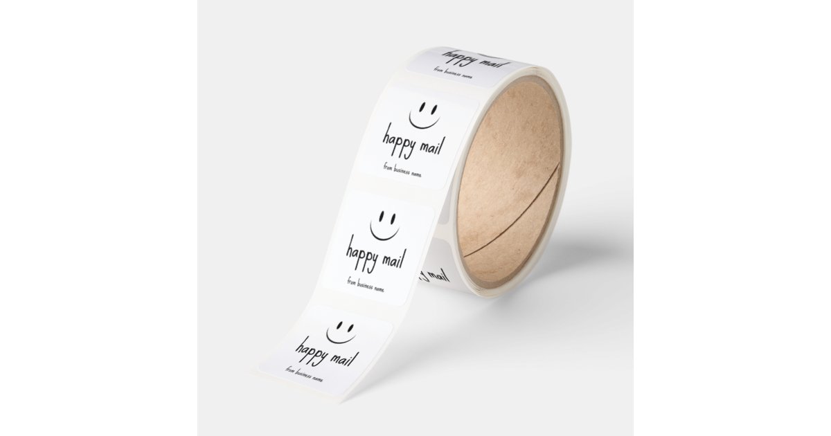 Happy Mail from Business Name Face Smile Square Sticker | Zazzle