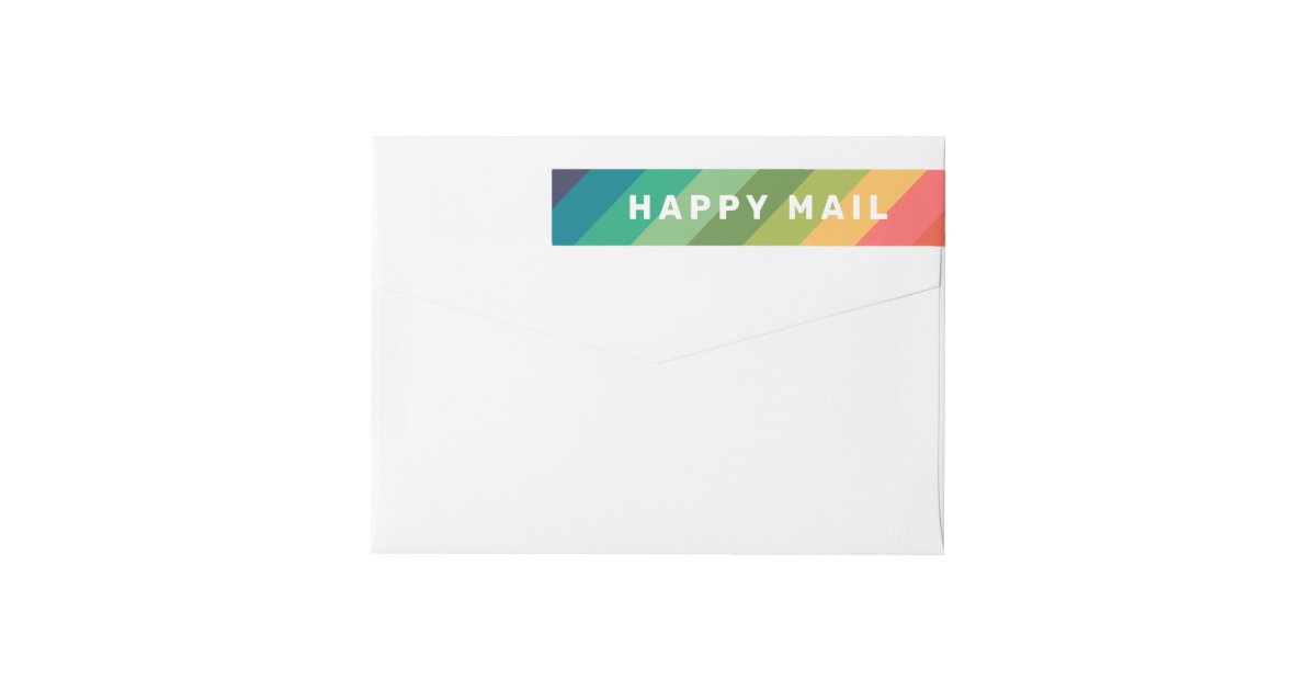 Happy Mail Rainbow Return Address Wrap Around Label | Zazzle