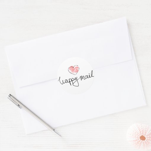 Happy mail round business stickers with red heart | Zazzle