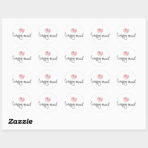 Happy mail round business stickers with red heart | Zazzle