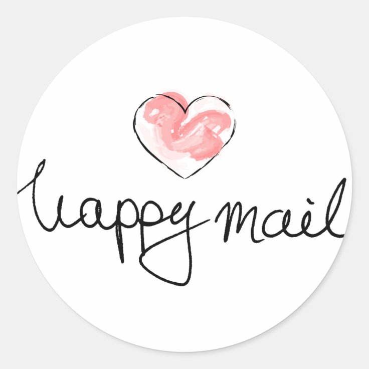 Happy mail round business stickers with red heart | Zazzle