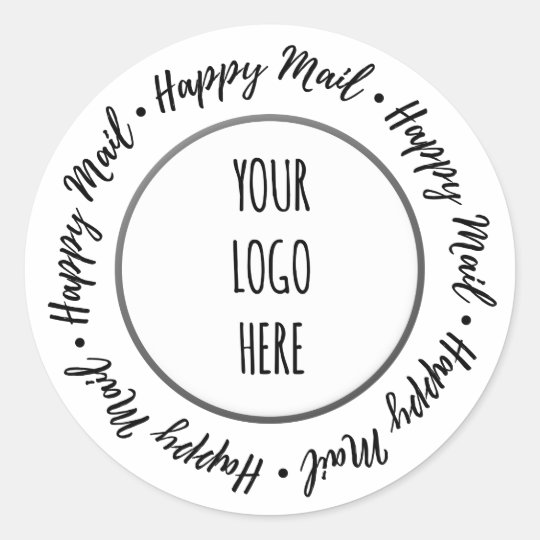Happy Mail Shop Branding • White V2 Classic Round Sticker | Zazzle.com