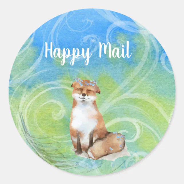 Happy Mail Smiling Brown Fox Classic Round Sticker | Zazzle