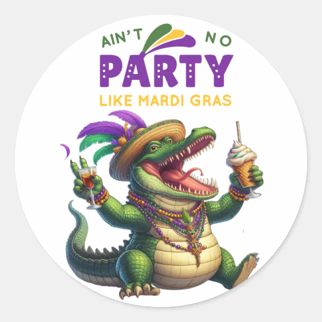 Happy Mardi Gras Alligator Classic Round Sticker | Zazzle
