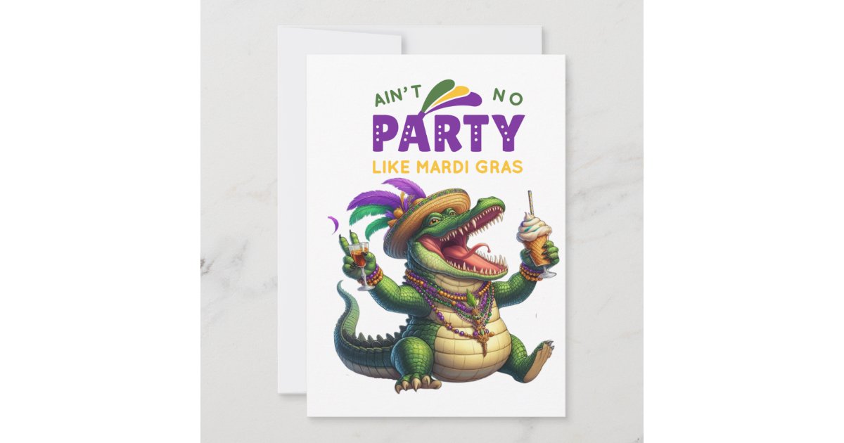 Happy Mardi Gras Alligator Holiday Card | Zazzle