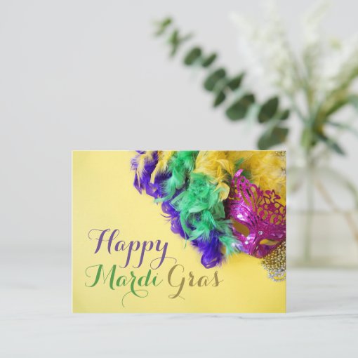 Happy Mardi Gras Beads Mask Postcard | Zazzle