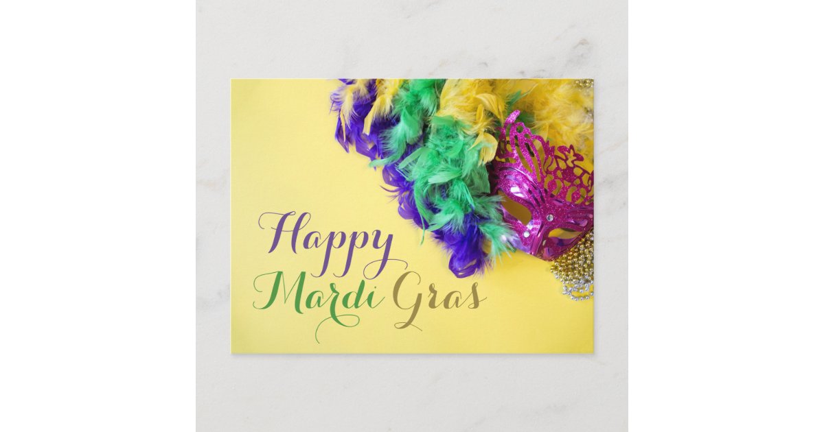 Happy Mardi Gras Beads Mask Postcard | Zazzle
