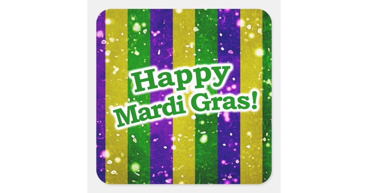 Happy Mardi Gras Poster Square Sticker | Zazzle