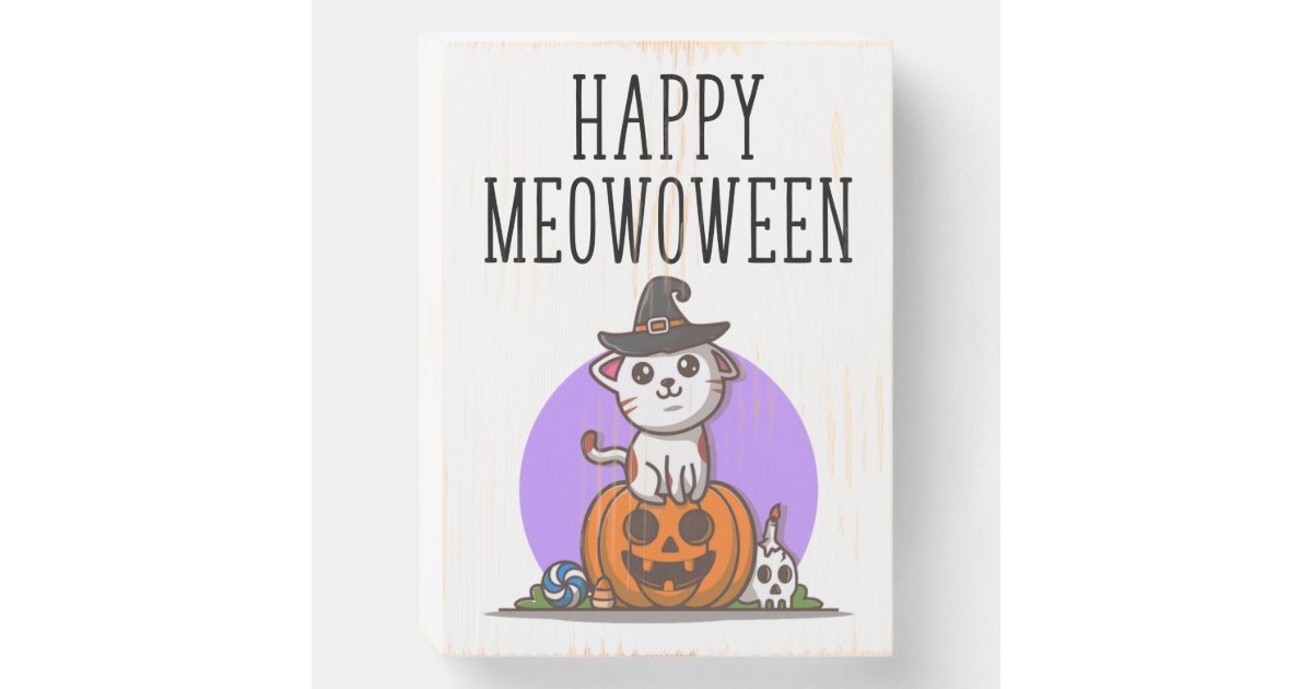 Happy Meowoween Wooden Box Sign | Zazzle