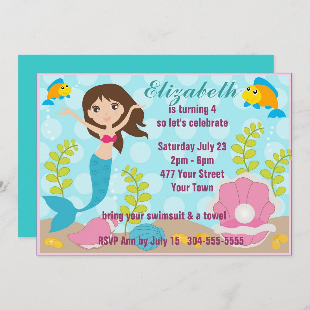 Happy Mermaid Pool Party Invitation | Zazzle
