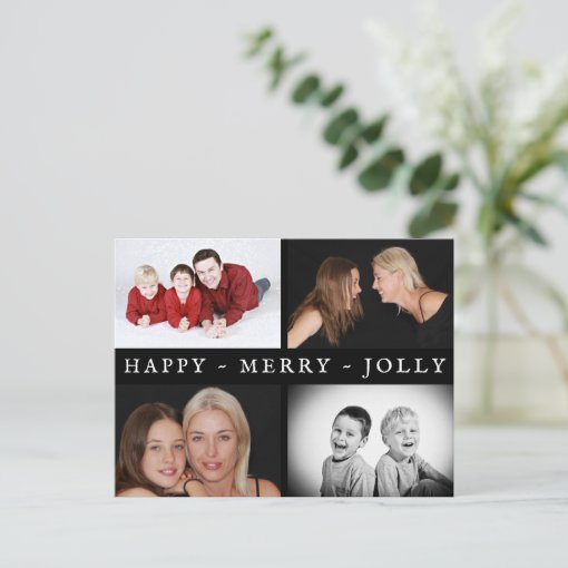 Happy Merry Jolly Family 4 Photo Collage Holiday Postcard | Zazzle