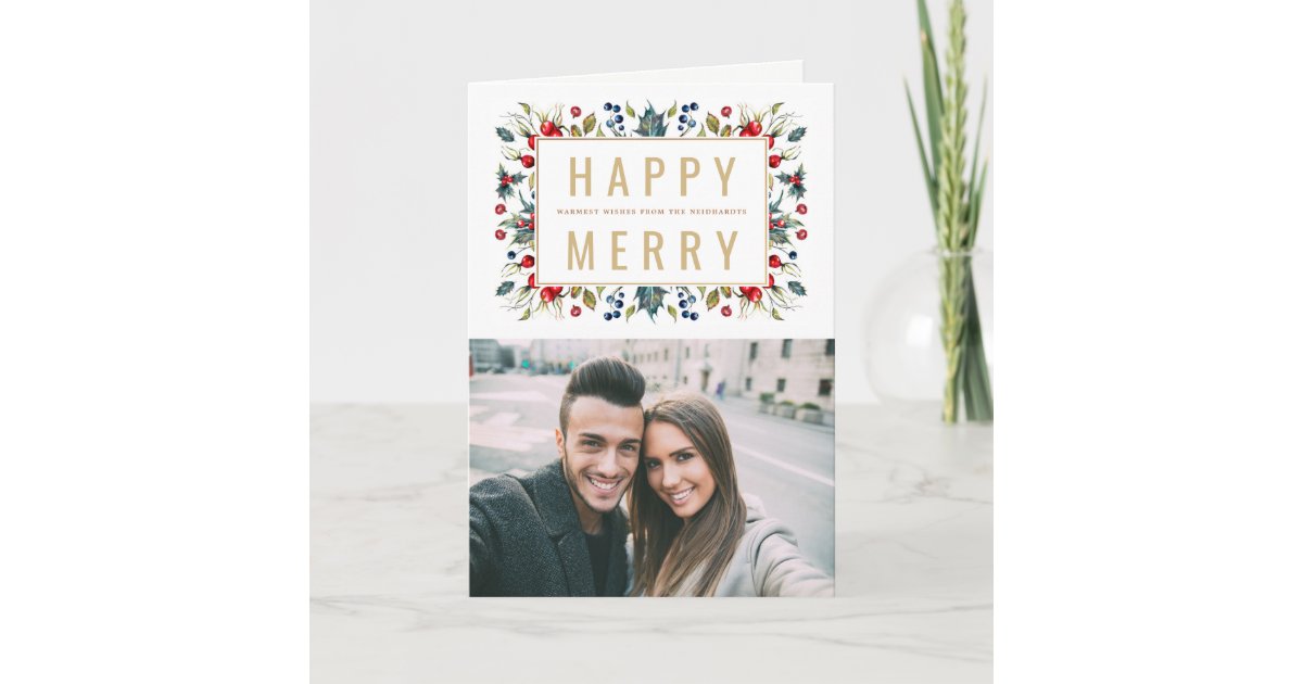 Happy Merry Photo Holiday Greeting Card | Zazzle