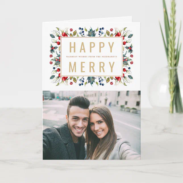 Happy Merry Photo Holiday Greeting Card | Zazzle