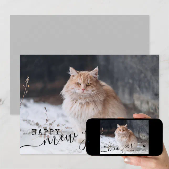 Happy Mew Year Cat Photo New Years Holiday Card | Zazzle