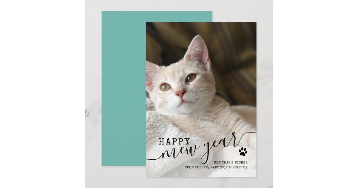 Happy Mew Year Cat Photo Pet Red New Years Holiday Card | Zazzle
