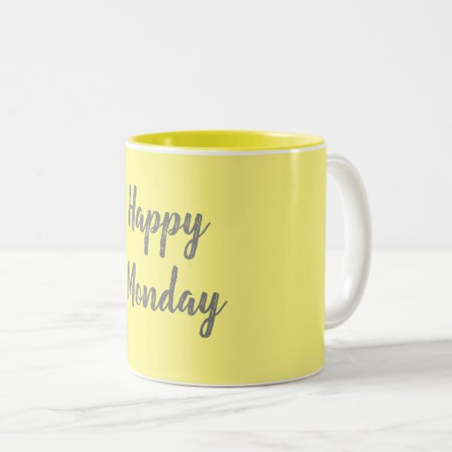 Happy Monday on yellow background Two-Tone Coffee Mug | Zazzle