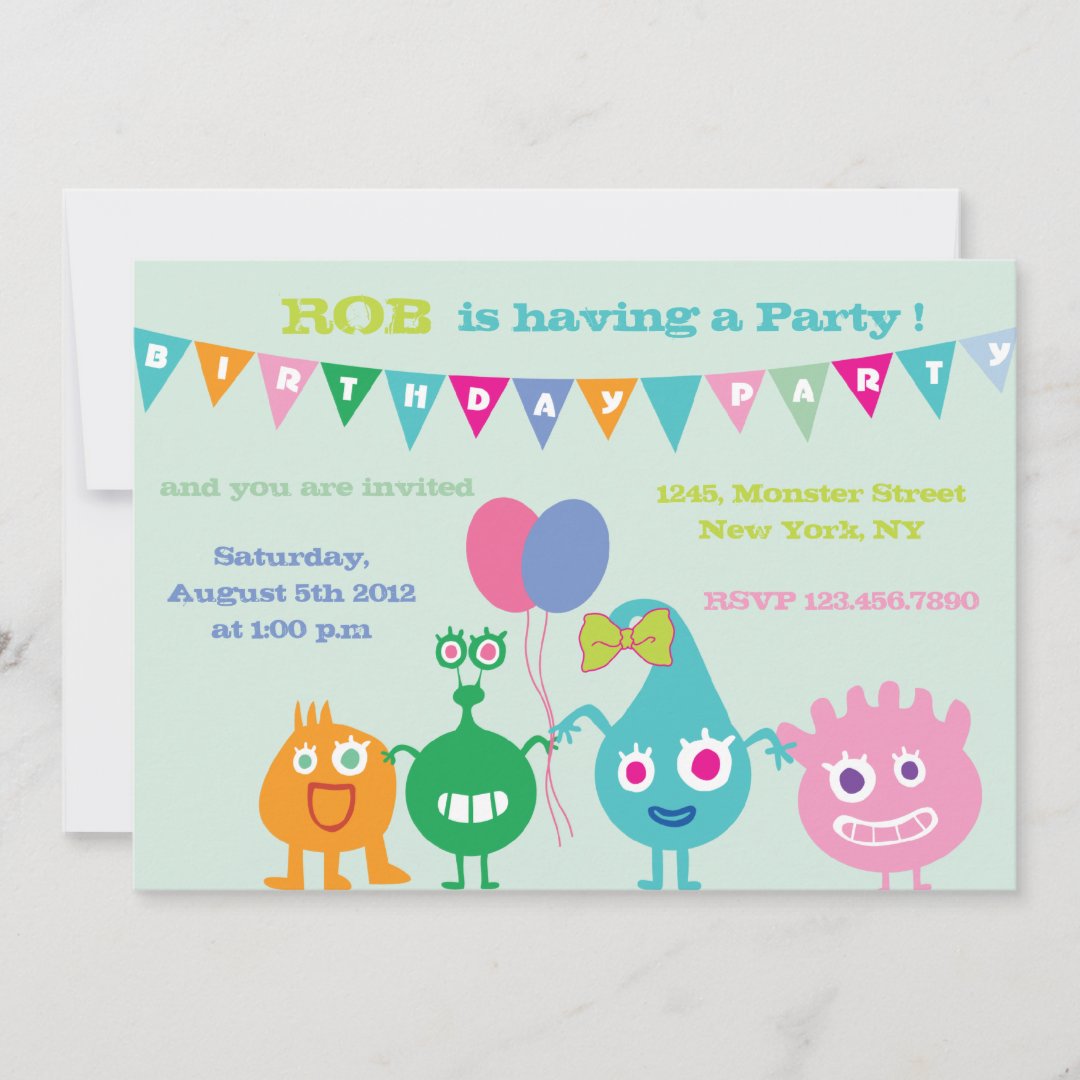 Happy Monsters -Birthday Party Invitations | Zazzle
