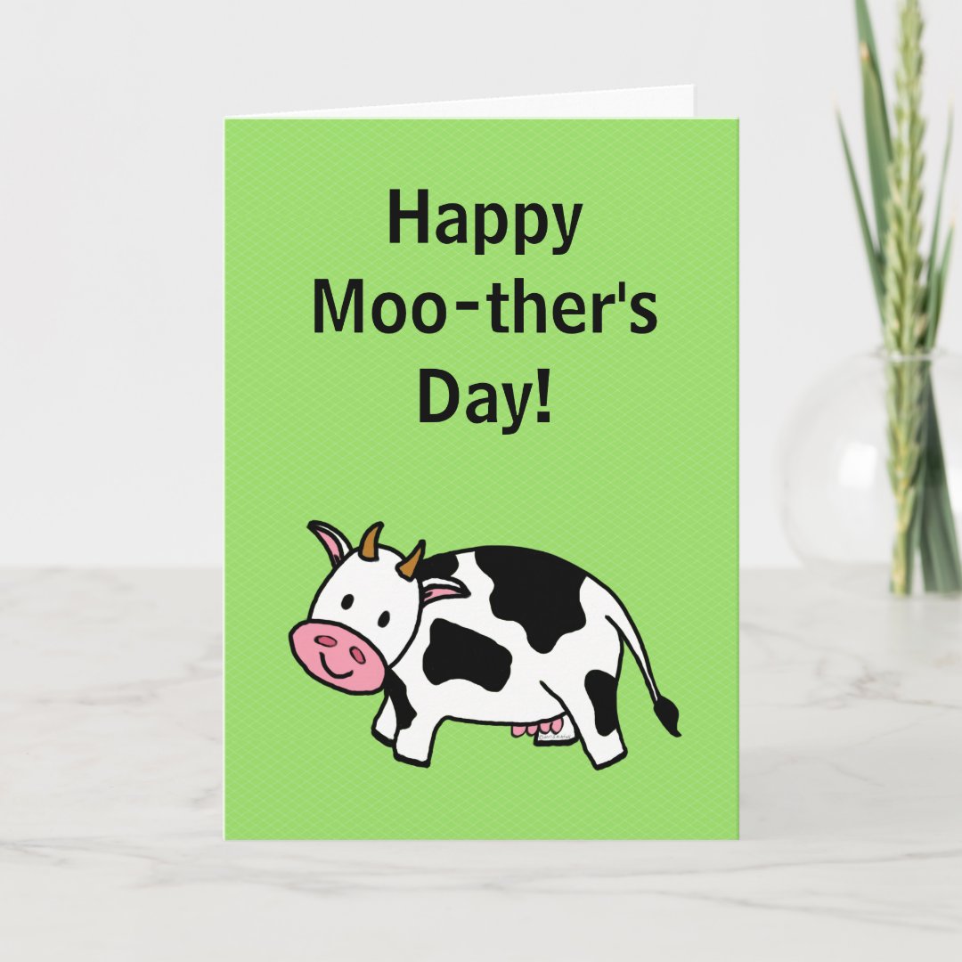Happy Moo-ther's Day Moo Cow with Pink Udder Card | Zazzle