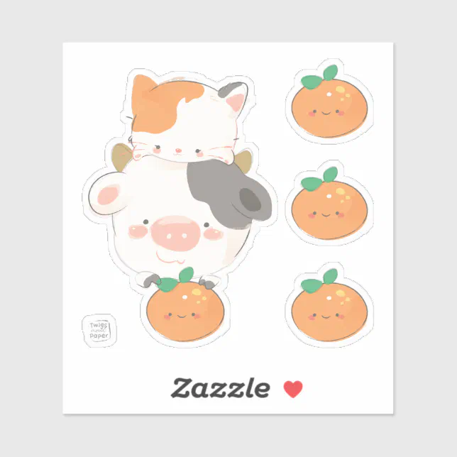 Happy Moo Year! Cute Kitty Cat Cow Ox Sticker | Zazzle