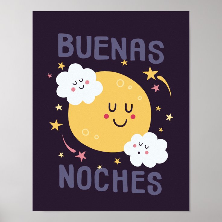 Happy Moon and Stars Nursery Art in Spanish Poster | Zazzle