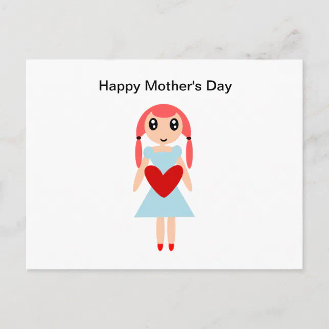 Happy Mother’s day Girl with Heart Postcard | Zazzle