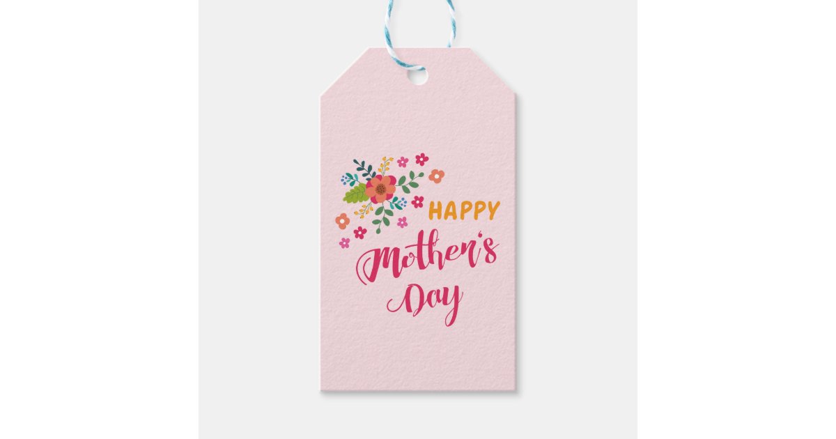 "Happy Mother's Day" Cute Floral Pink Illustration Gift Tags | Zazzle