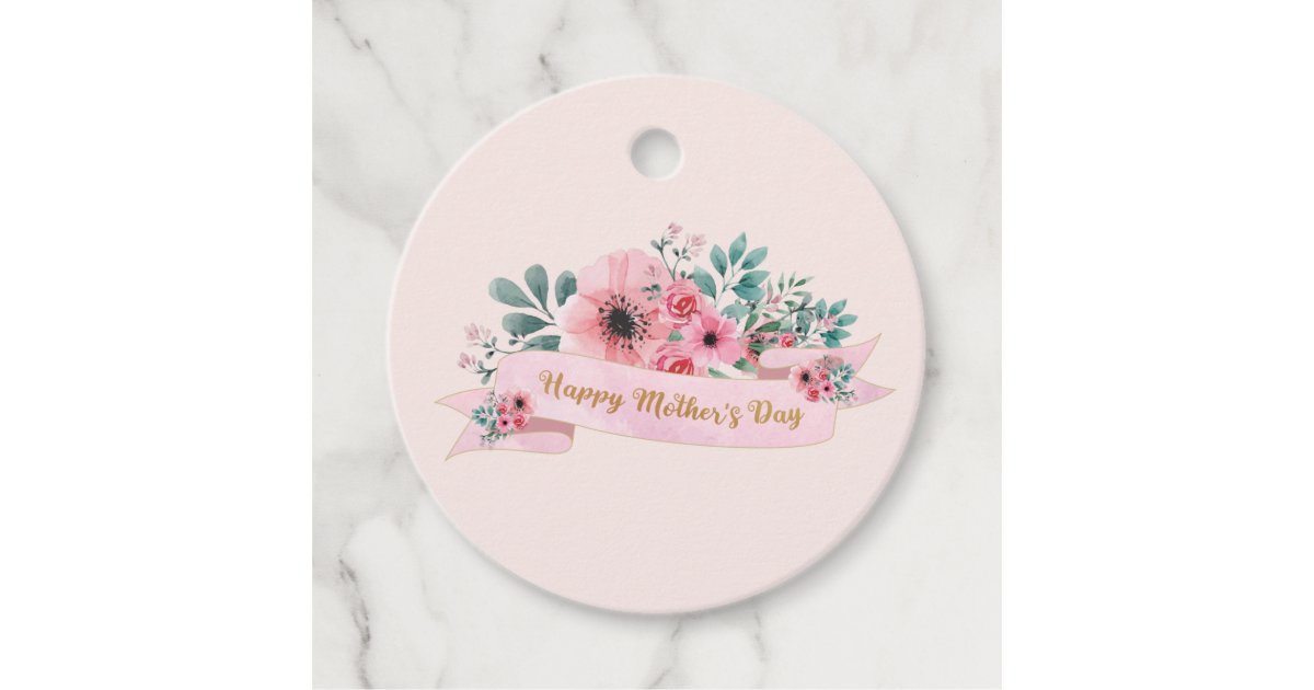 Happy Mother's Day Elegant Pink Floral Bouquet Favor Tags | Zazzle