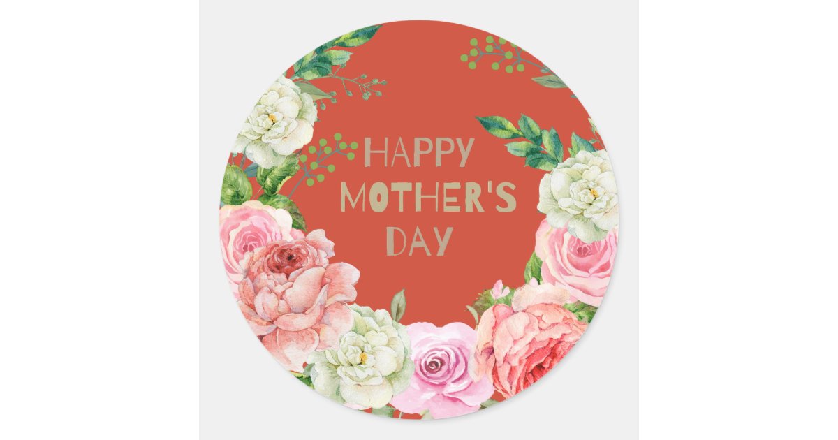 Happy Mothers Day Floral Classic Round Sticker | Zazzle