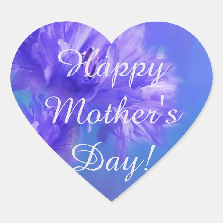 Happy Mother's Day Flower Blue Purple Cornflower Heart Sticker | Zazzle