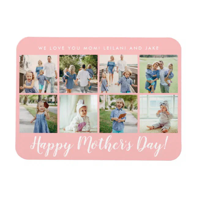 Happy Mother's Day Photo Collage Custom Blush Pink Magnet | Zazzle