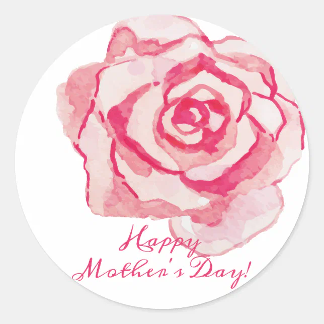 Happy Mother's Day! | Pink Watercolor Rose Classic Round Sticker | Zazzle