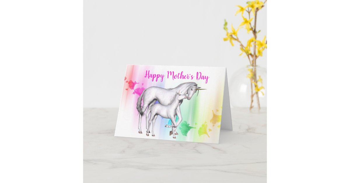 Happy Mother's Day | Unicorn with her Baby Card | Zazzle
