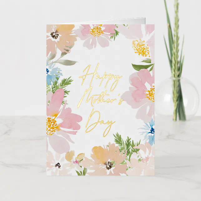 Happy Mothers Day Watercolor Flower Foil Greeting Card Zazzle