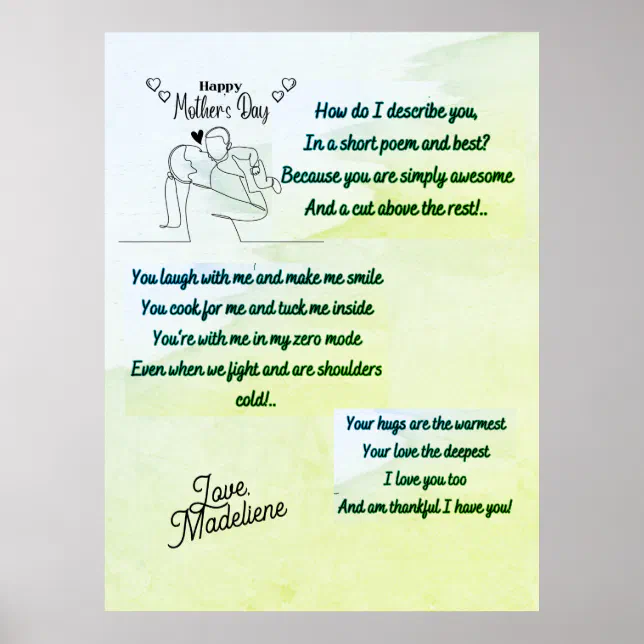 Happy Mother's Day with an original Poem Poster | Zazzle