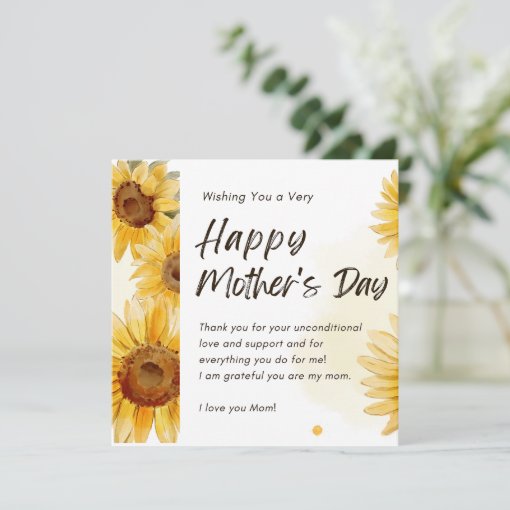 HAPPY MOTHER'S DAY WITH SUNFLOWERS GREETING CARD | Zazzle