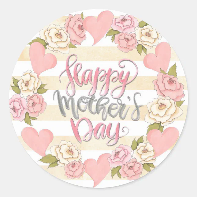 Happy Mothers Day Wreath Classic Round Sticker | Zazzle